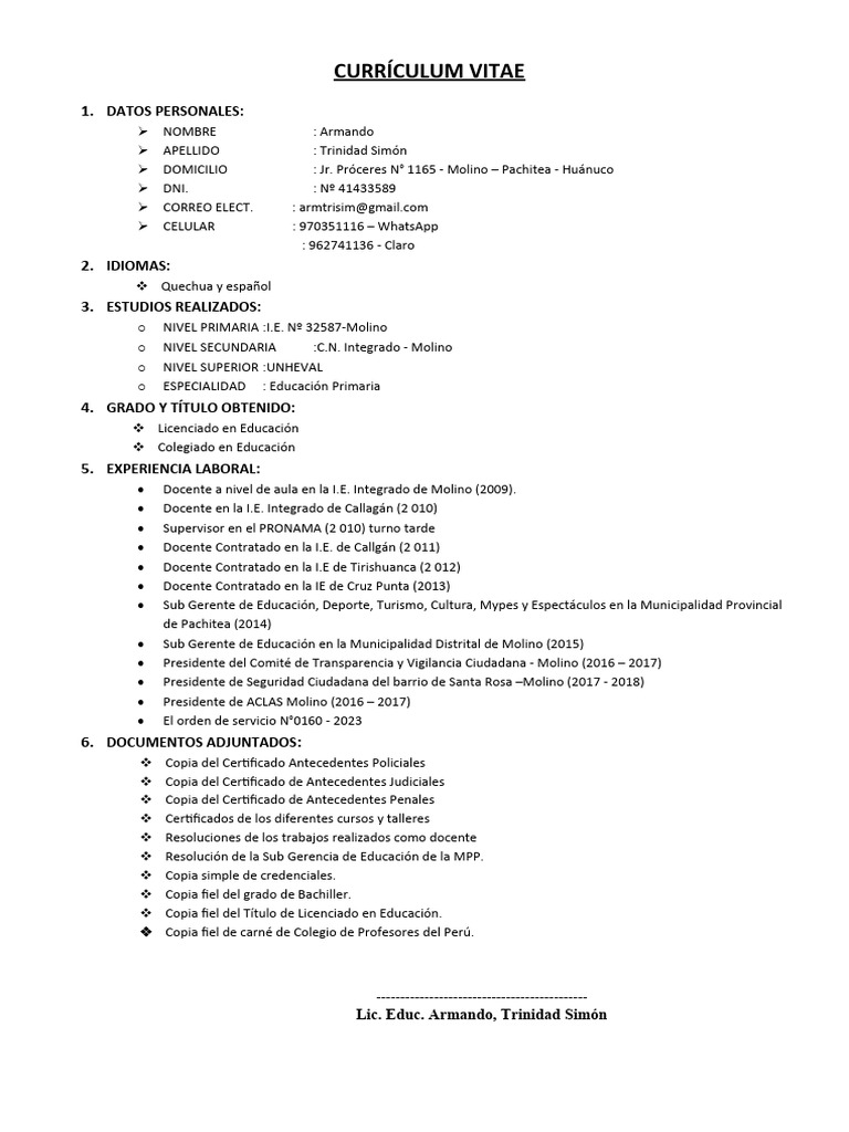 Currículum Vitae Armando | Descargar gratis PDF | Maestros | Enfermería