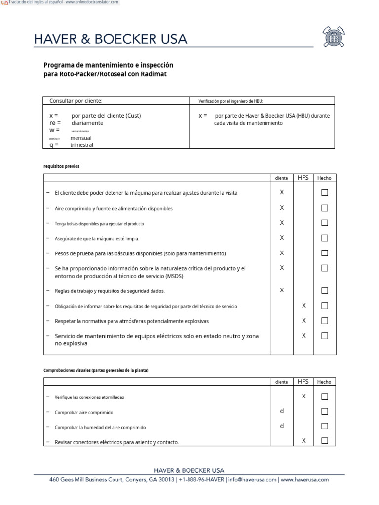 Maintenance Checklist For Rotopacker-Rotoseal - GOOD - En.es | PDF ...