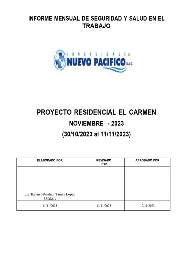 Informe Mensual de Seguridad y Salud en El Trabajo Noviembre | PDF