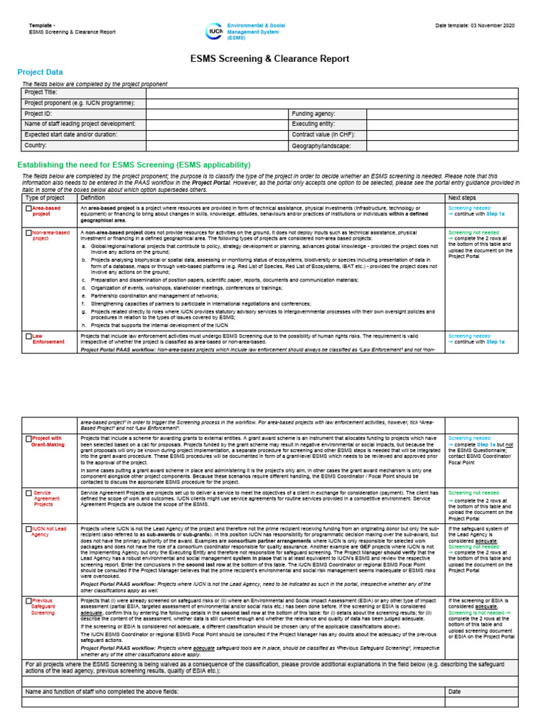 Esms Screening and Clearance Template | Download Free PDF | Risk ...