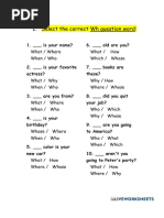 WH Question Words Exercises | PDF