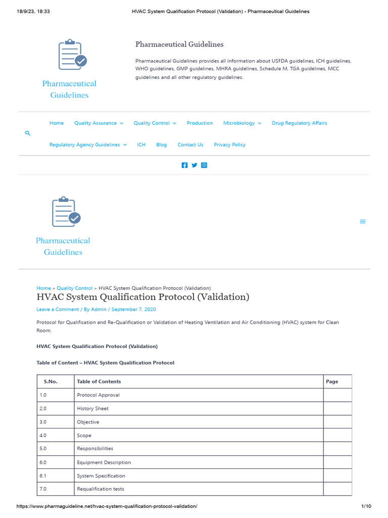 HVAC System Qualification Protocol (Validation) - Pharmaceutical ...