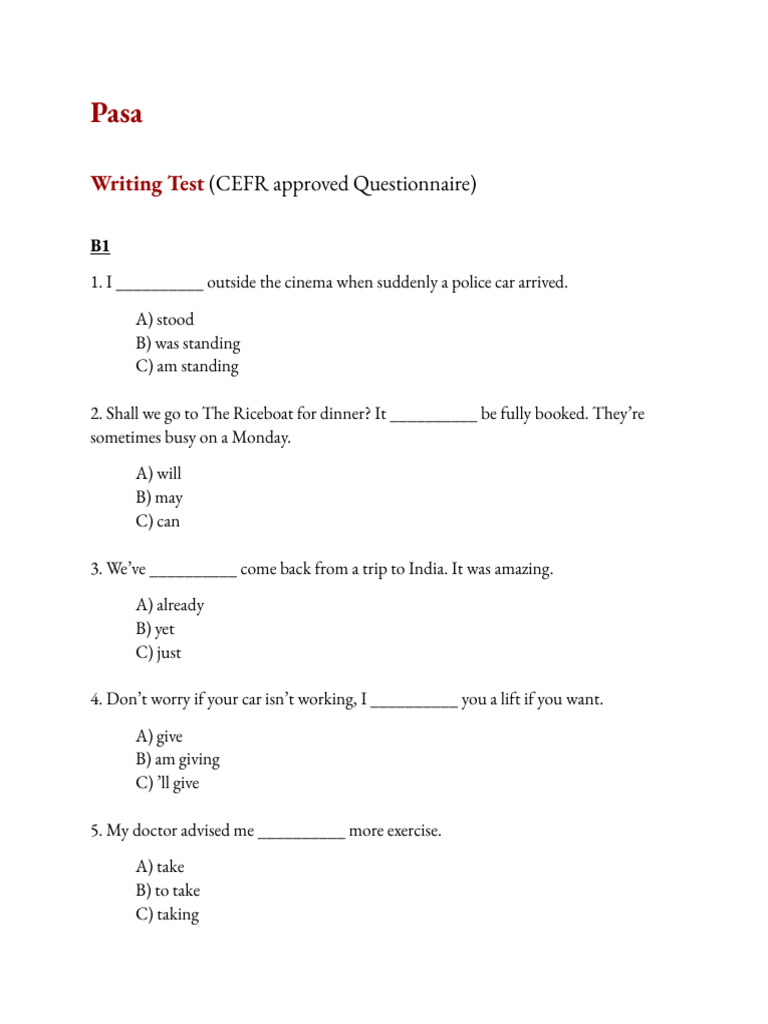 Writing Test B1 | PDF
