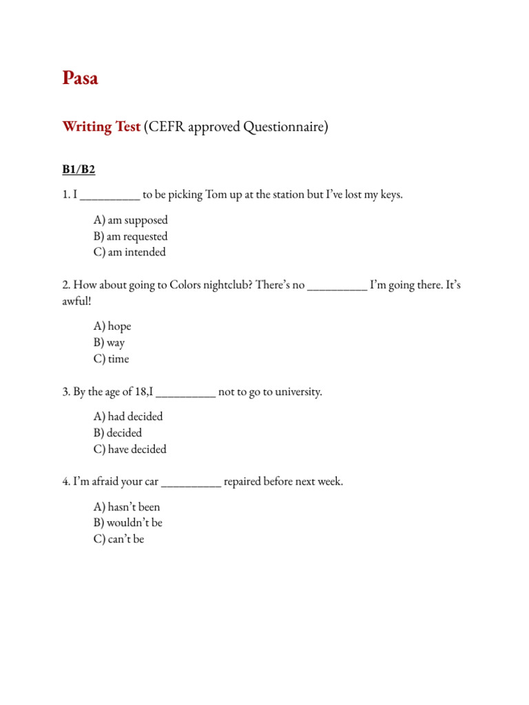 Writing Test B1 - B2 | PDF