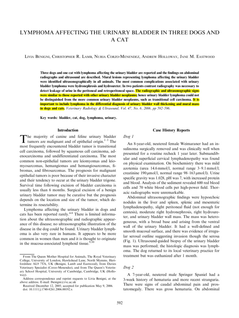 Benigni - LMA Urinary Bladder in 3 Dogs and A Cat - VRU2006 Copie | PDF ...