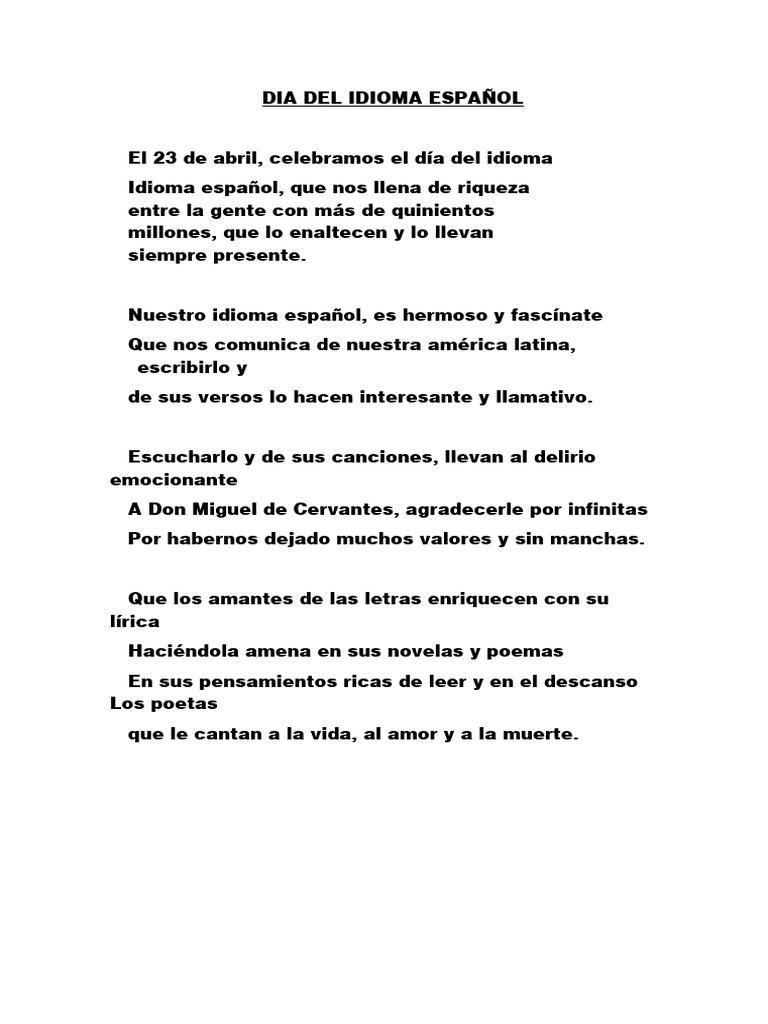 Poema por el Día del Idioma Español | PDF | Poesía