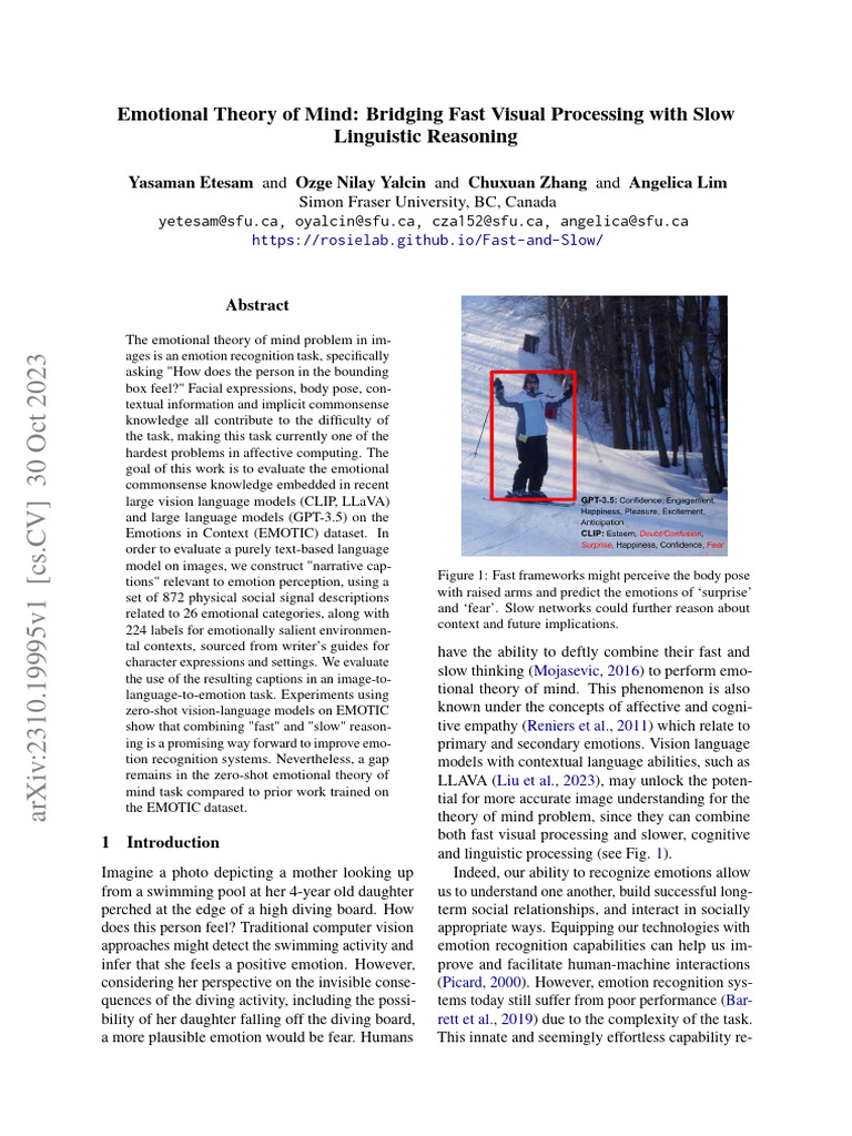 Emotional Theory of Mind: Bridging Fast Visual Processing With Slow ...