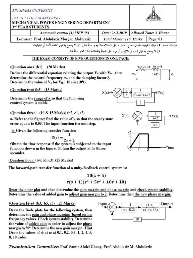 Control (1) Final 2019 3rd Power | PDF | Systems Theory | Computer Science