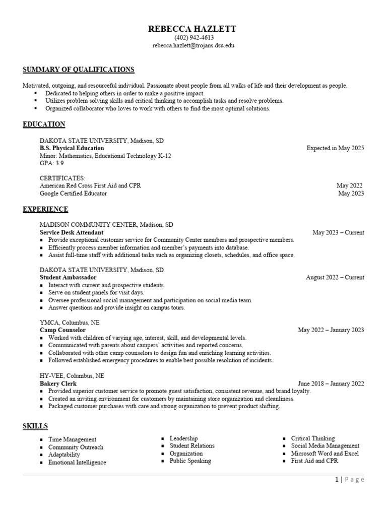 Rebecca Hazlett: Professional Profile | PDF