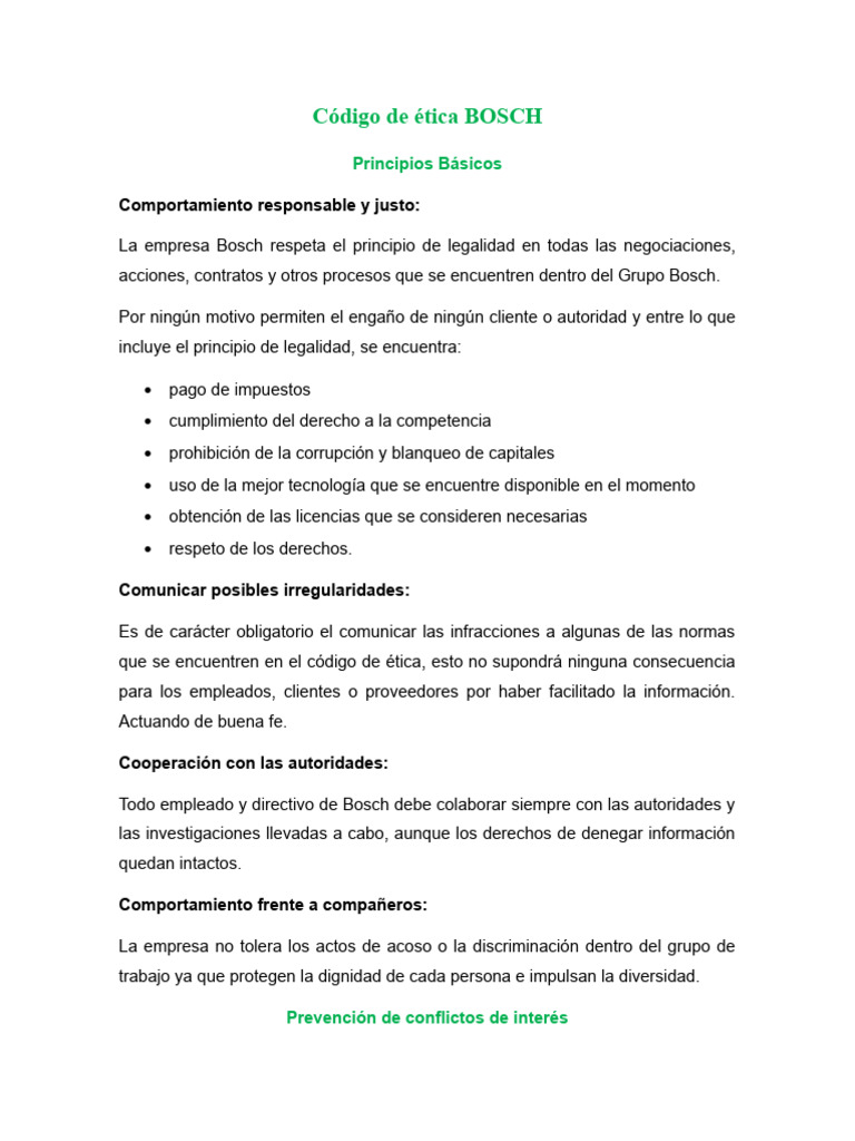 Código de Ética de Bosch: Principios Clave | PDF | Business ...