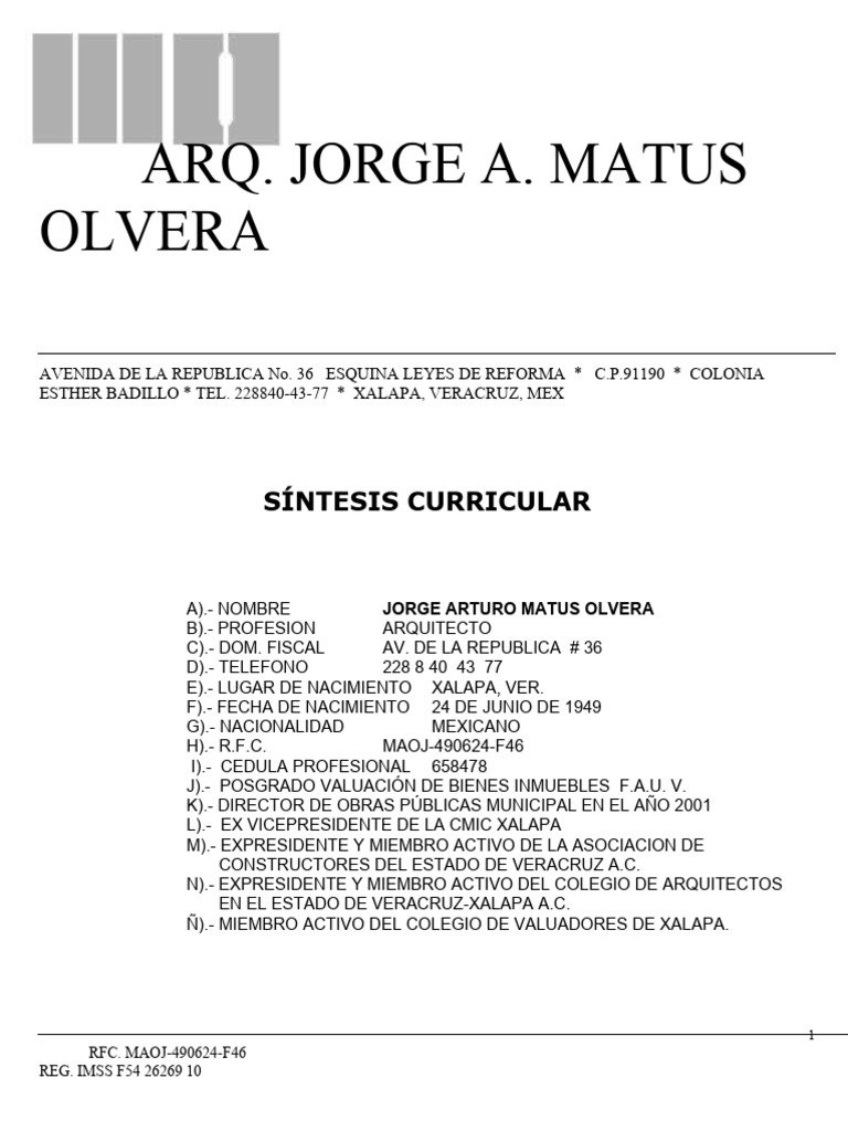 Currículum del Arq. Jorge Matus Olvera | PDF | Ciencias sociales