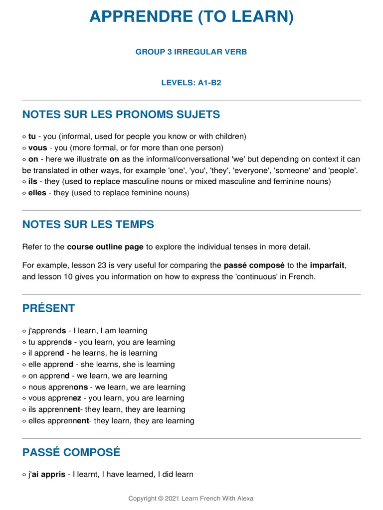 Apprendre To Learn in 10 Main French Tenses | PDF | Language Families ...