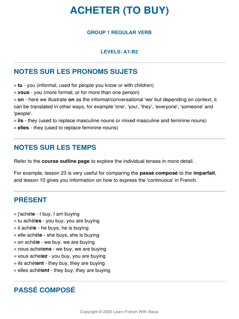 Acheter To Buy 10 French Tenses | PDF | Language Families | Linguistic ...