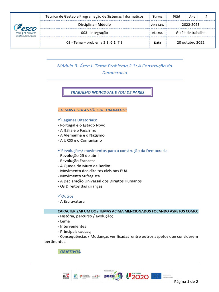Construção da Democracia: Guião PSI6 | PDF | Arte