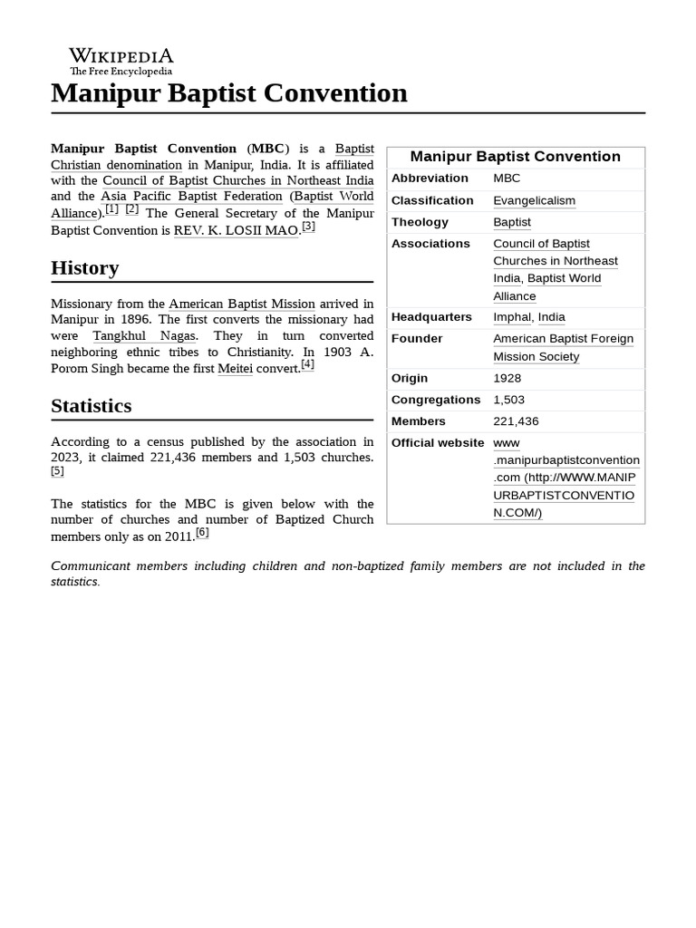 Manipur Baptist Convention | PDF | Baptists | Evangelicalism