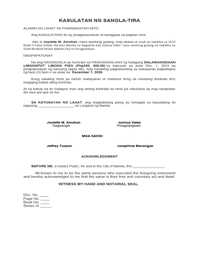 Kasulatan NG Sangla 1 | PDF