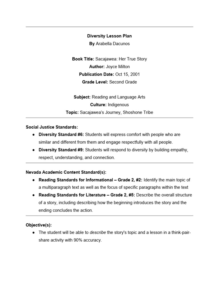 Diversity Lesson Plan | PDF | Lesson Plan | Sacagawea