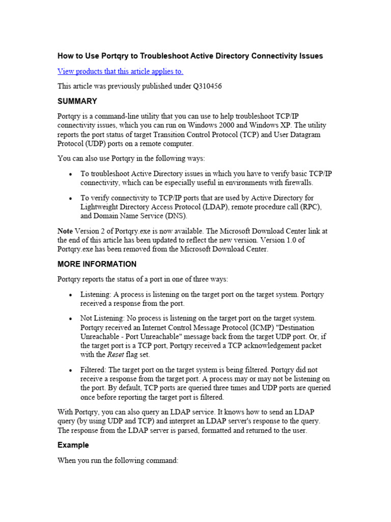 How To Use Portqry To Troubleshoot Active Directory | PDF | Port ...