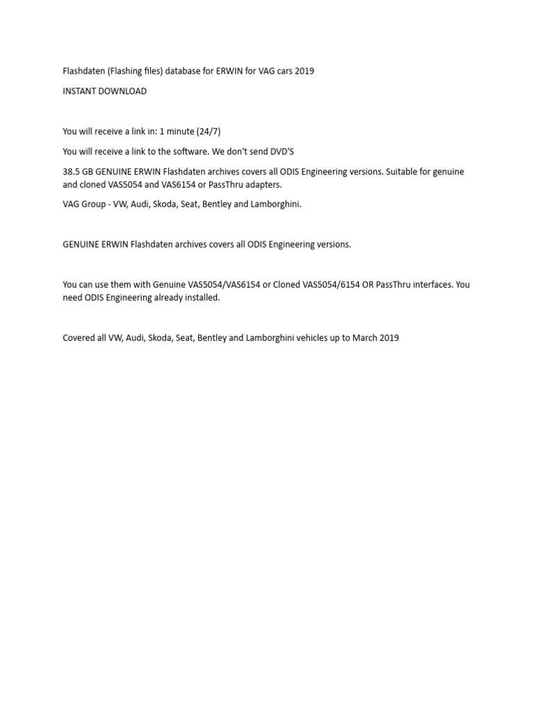 Flashdaten (Flashing Files) Database For ERWIN For VAG Cars 2019 | PDF