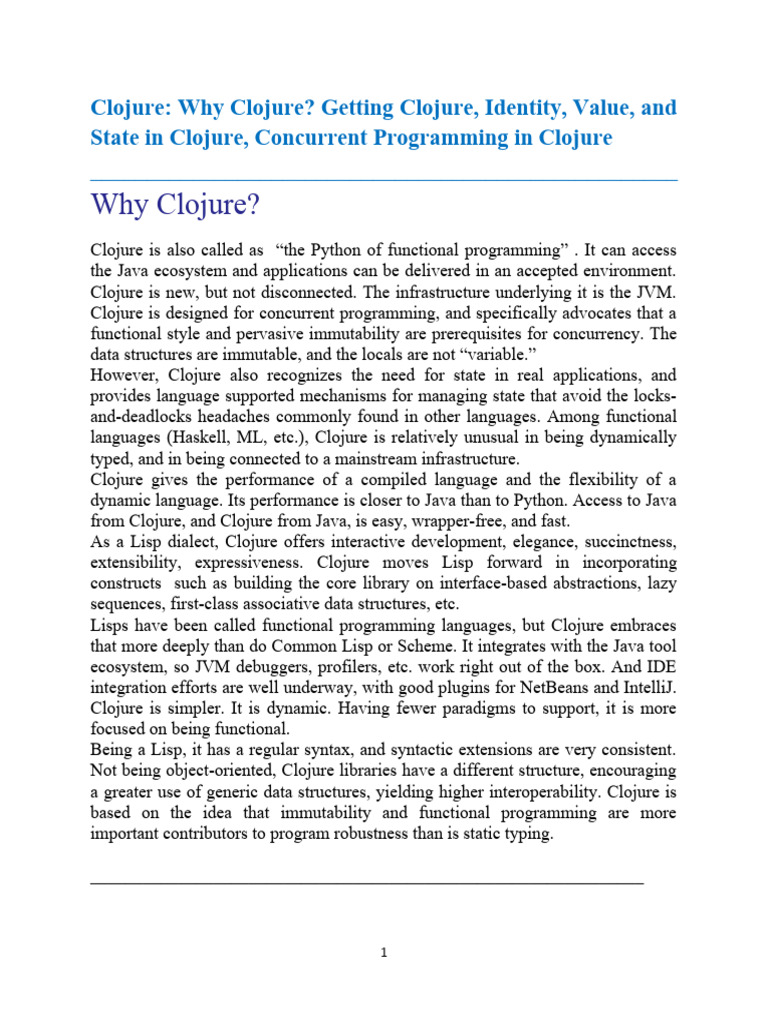 FP UNIT 5 Clojure | PDF | Clojure | Functional Programming FP UNIT 5 Clojure | PDF | Clojure | Functional Programming