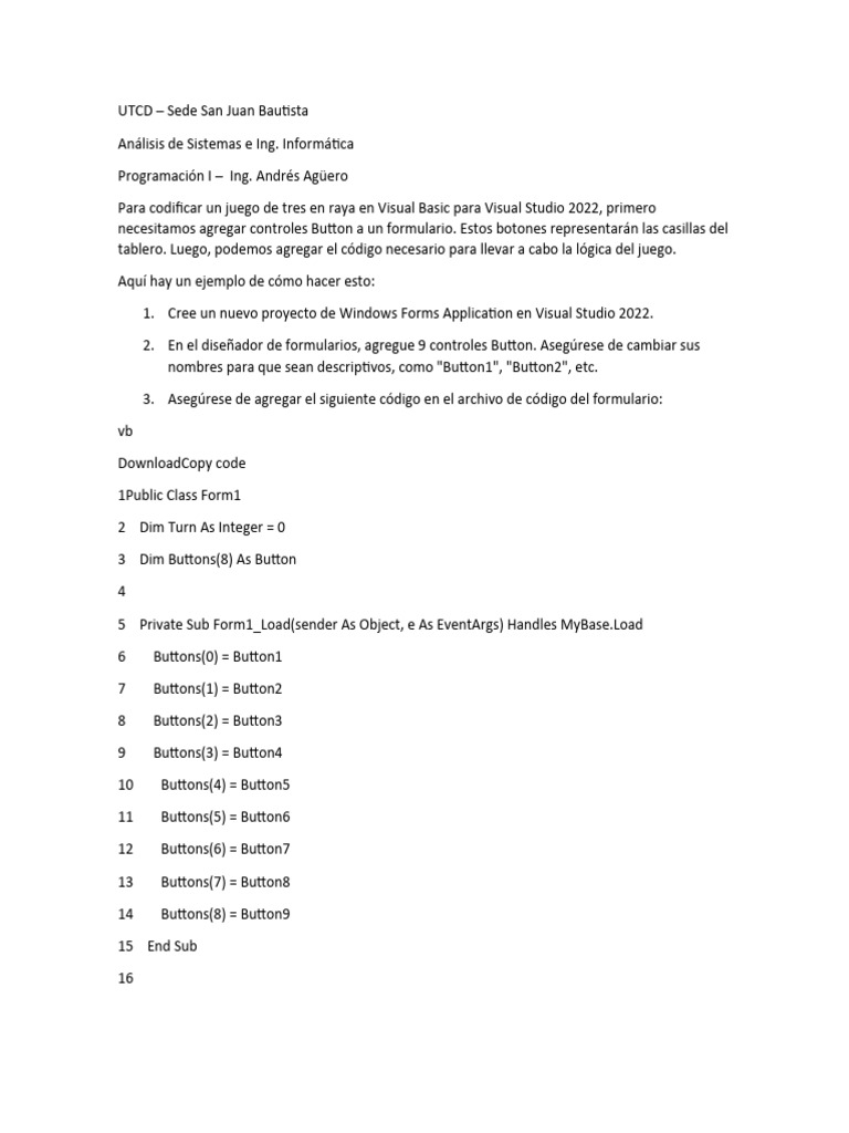 Para Codificar Un Juego de Tres en Raya en Visual Basic para Visual Studio 2022 | PDF | Ventana ...