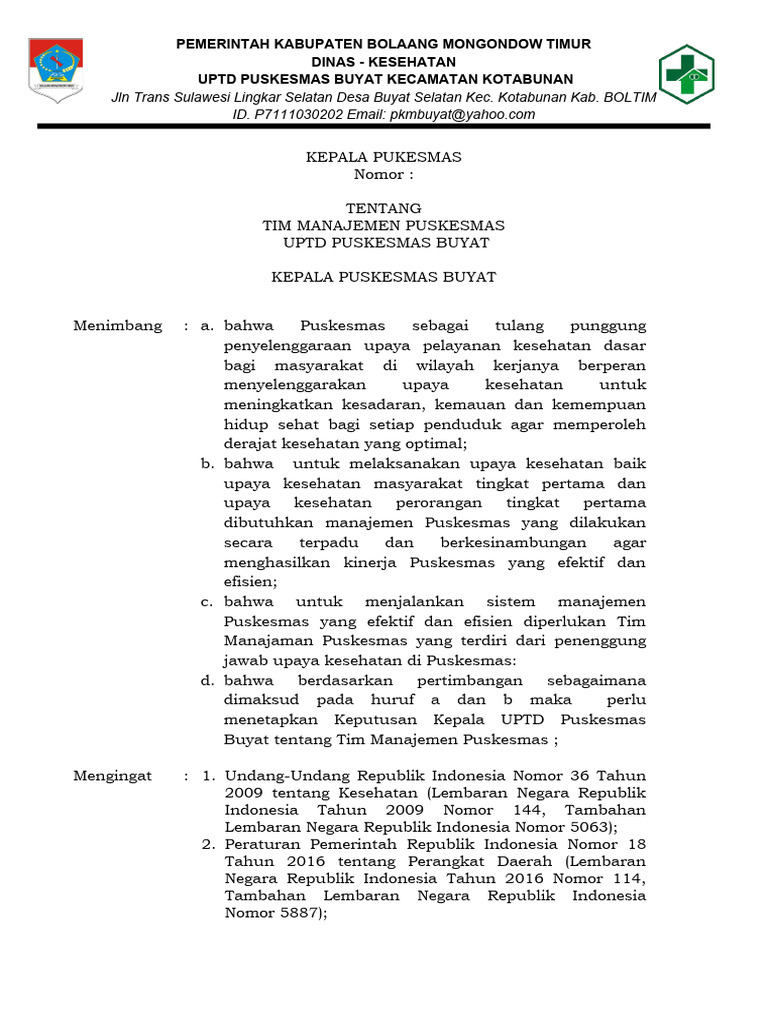 SK Tim Perencanaan PKM | PDF