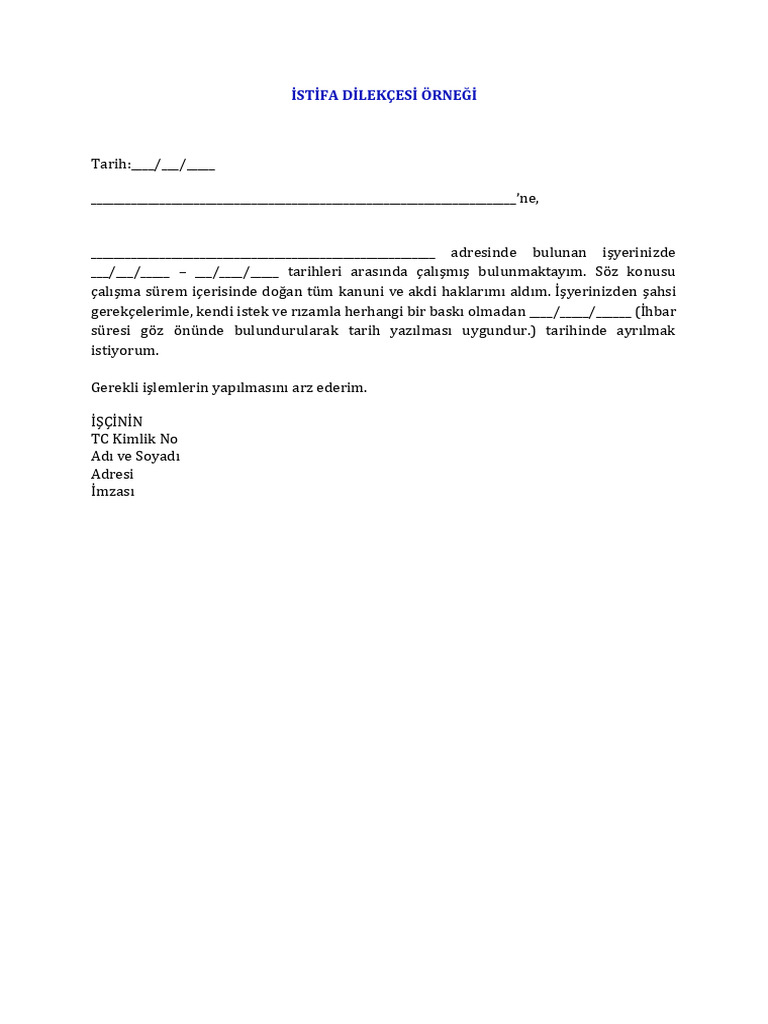 0260 Istifa Dilekcesi Ornegi | PDF