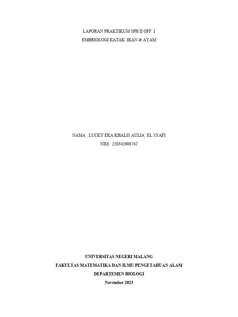 LAPORAN PRAKTIKUM SPH II OFF (Embrio Katak, Ikan & Ayam) | PDF