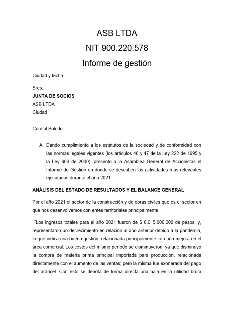 Modelos Informe de Gestion | Descargar gratis PDF | Propiedad ...