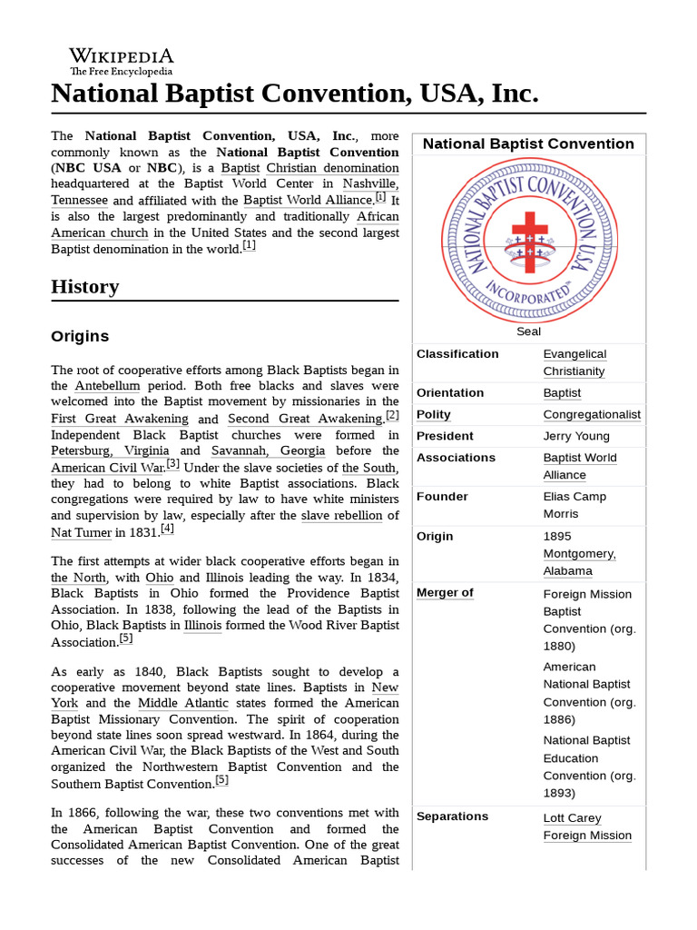 National Baptist Convention, USA, Inc. | PDF | Baptists | Southern ...