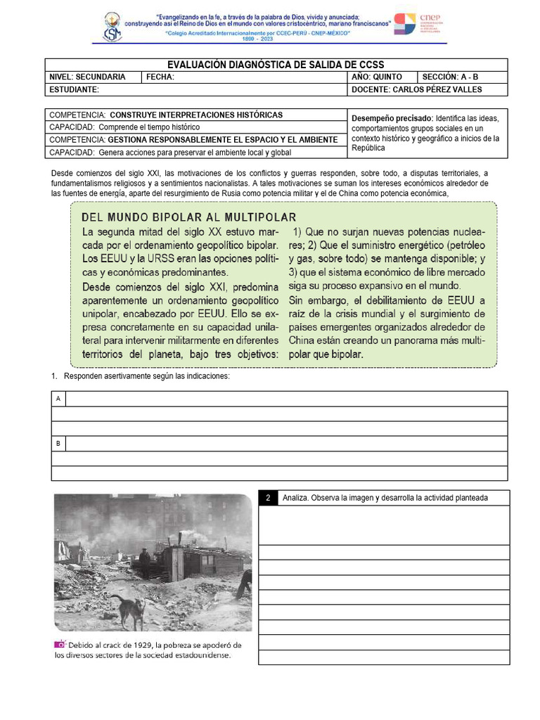 Formato Prueba Diagnóstica de Salida 5° CCSS | PDF