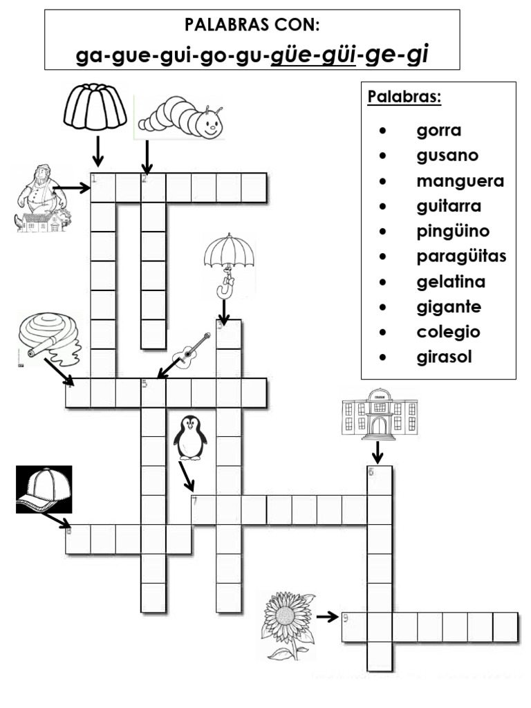 Crucigrama Ga-Gue-Gui-Go-Gu-Gue-Gui... Ge-Gi | PDF