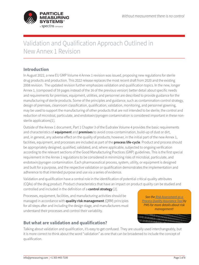 326 Validation and Qualification Approach Outlined in New Annex 1 ...