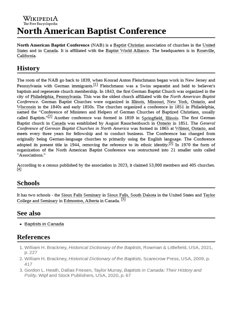 North American Baptist Conference | PDF | Protestant Denominational ...