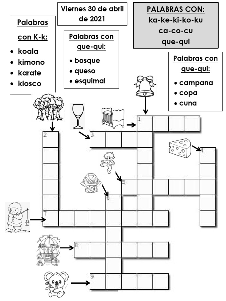 Crucigrama Palabras Con K-Q - C | PDF