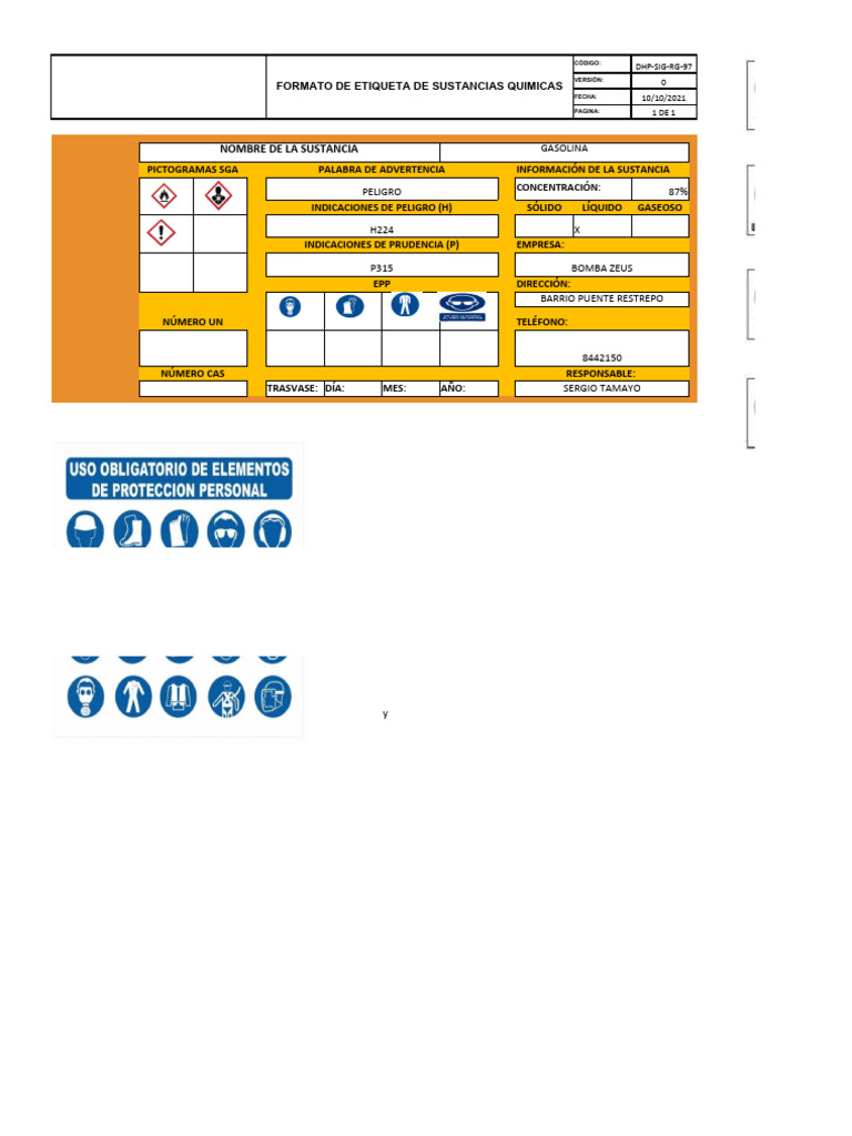 Formato de Etiqueta de Sustancias Quimicas 2021 | PDF