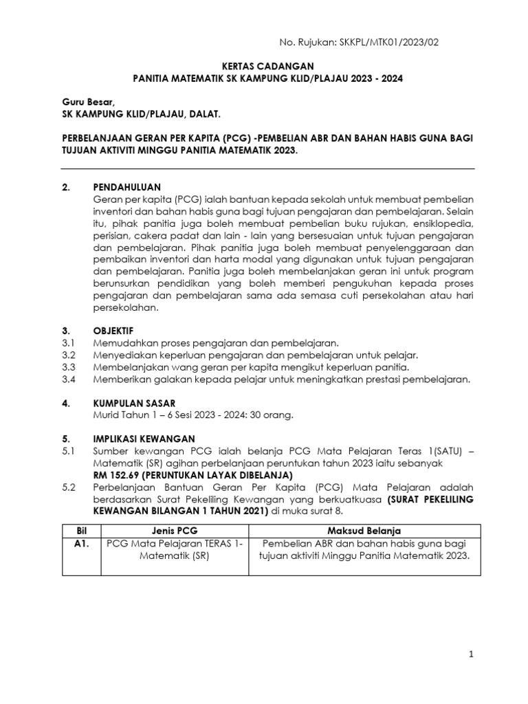 KERTAS CADANGAN PCG MATE 2023 Fasa 2 | PDF