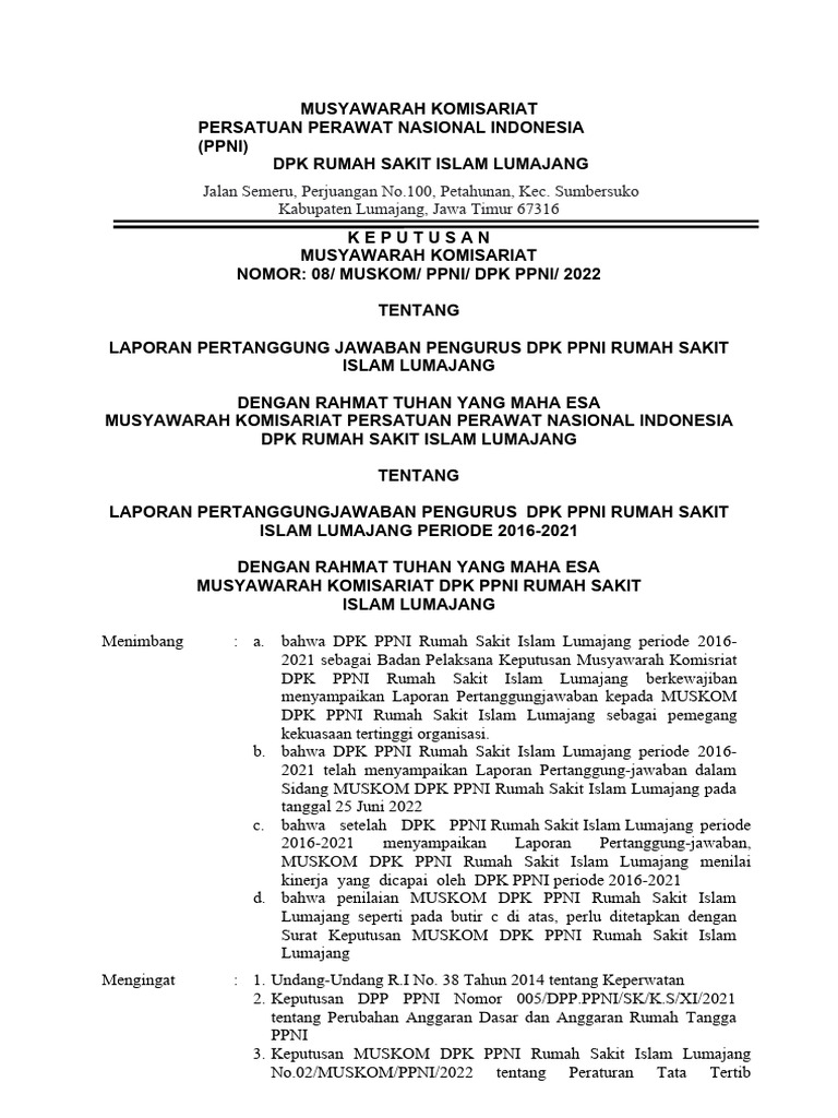 Contoh SK LPJ Pengurus | PDF