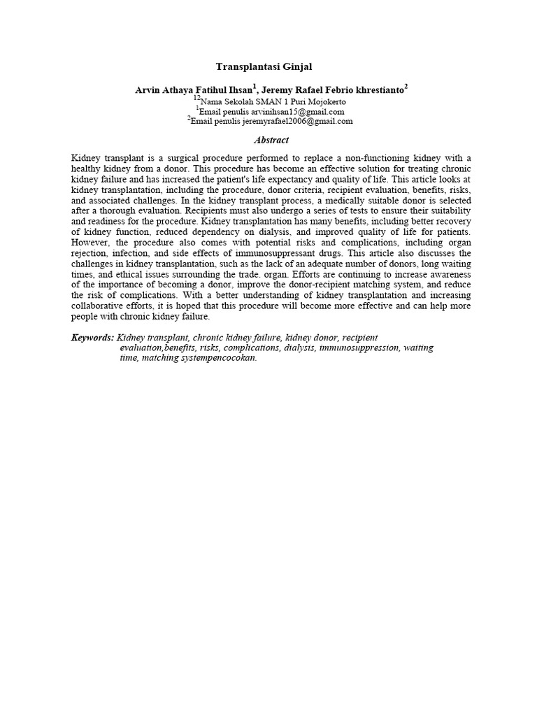 Transplantasi Ginjal | PDF | Kidney Transplantation | Organ Donation