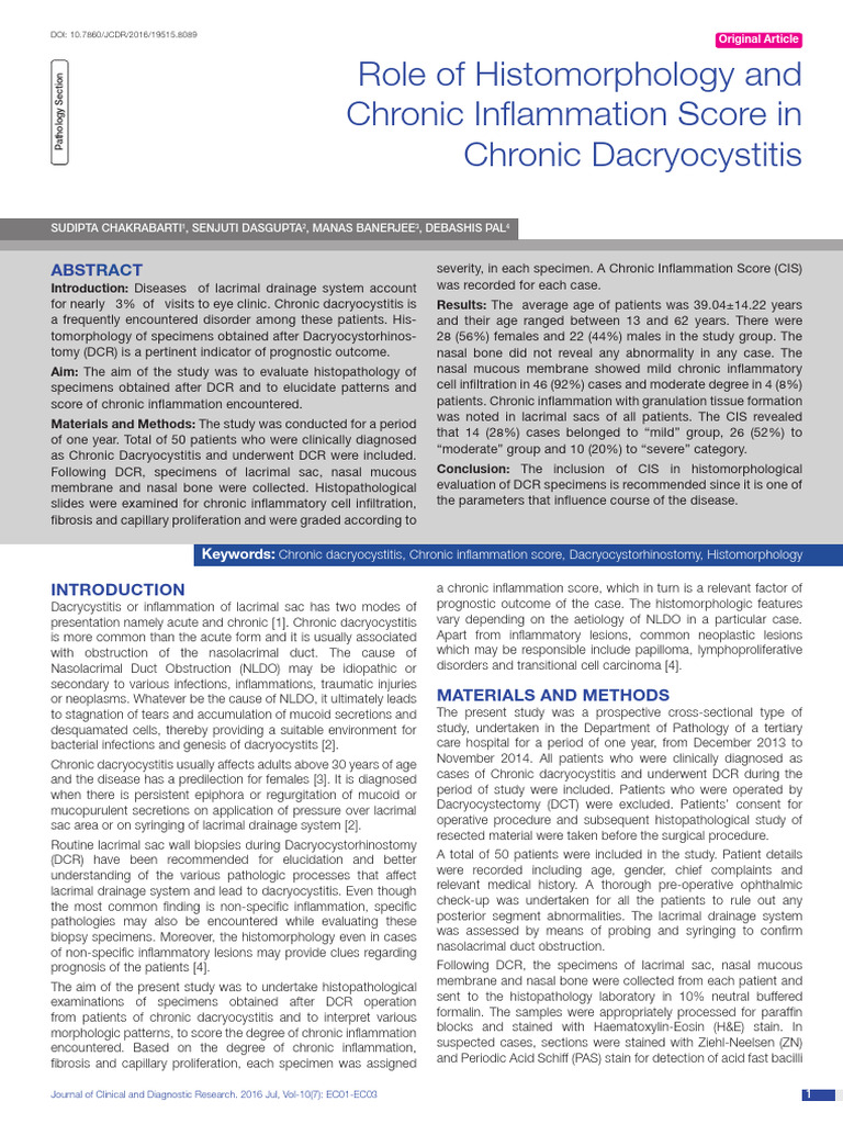 Role of Histomorphology and Chronic Inflammation Score in Chronic ...