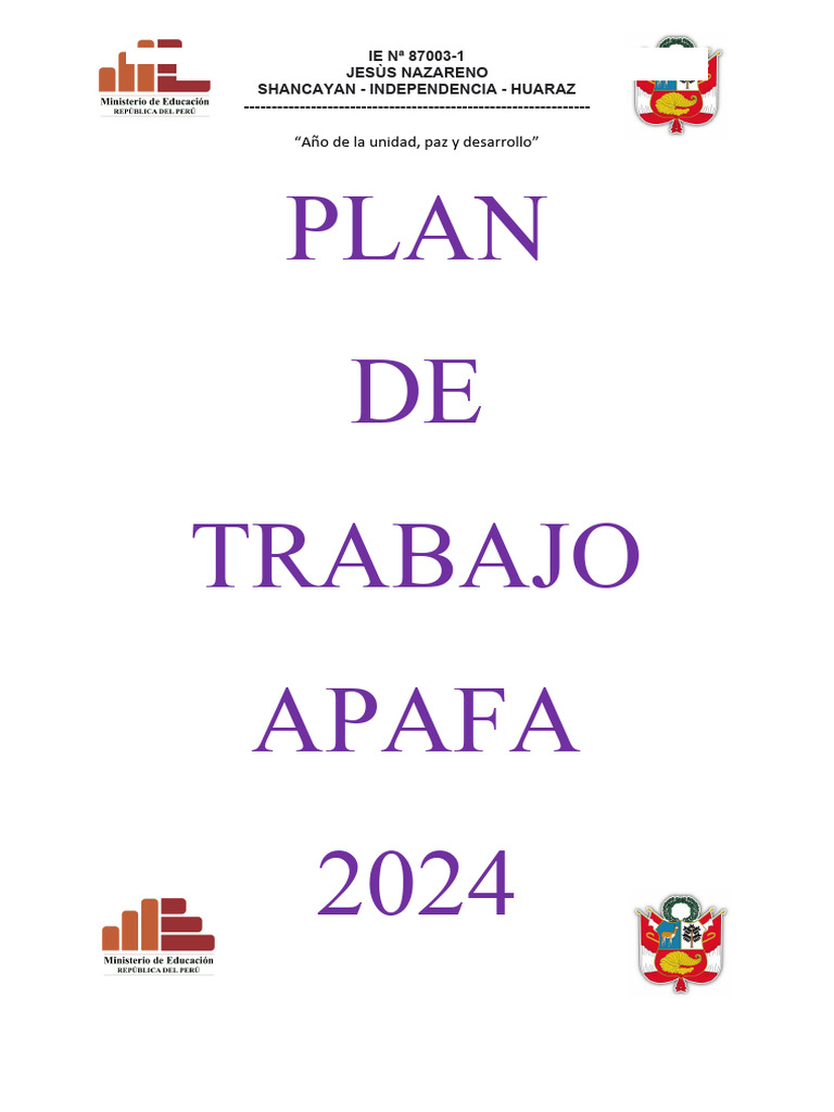 Plan de Trabajo Apafa 2024 - I.E. Jesus Nazareno | PDF
