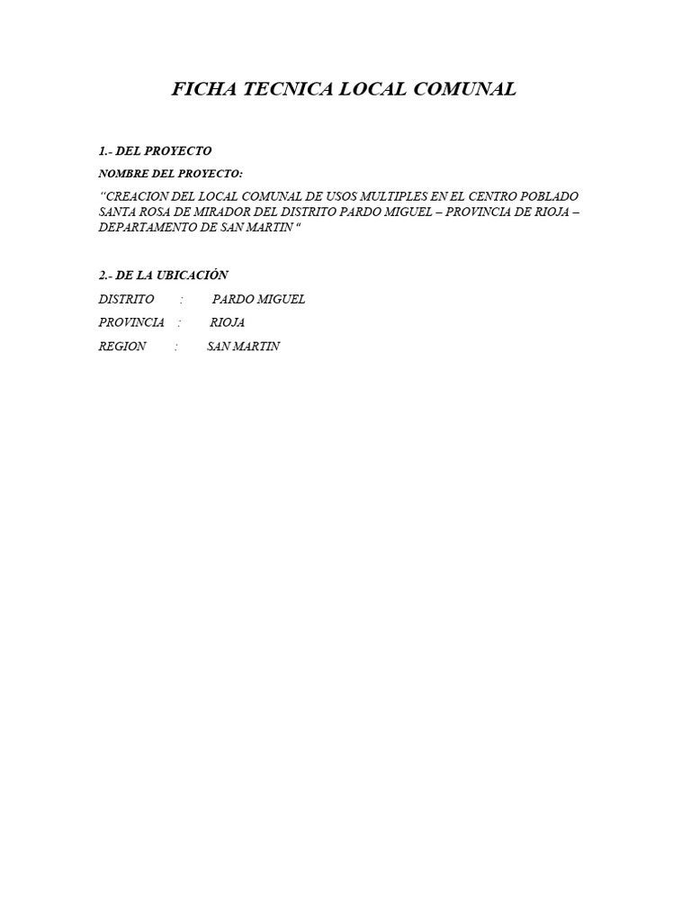 Ficha Tecnica Local Comunal | PDF