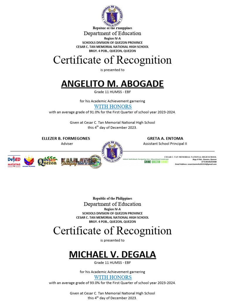 Awarding Certificate 1st Qurter 2023-2024 | PDF | Public Law | Social Institutions