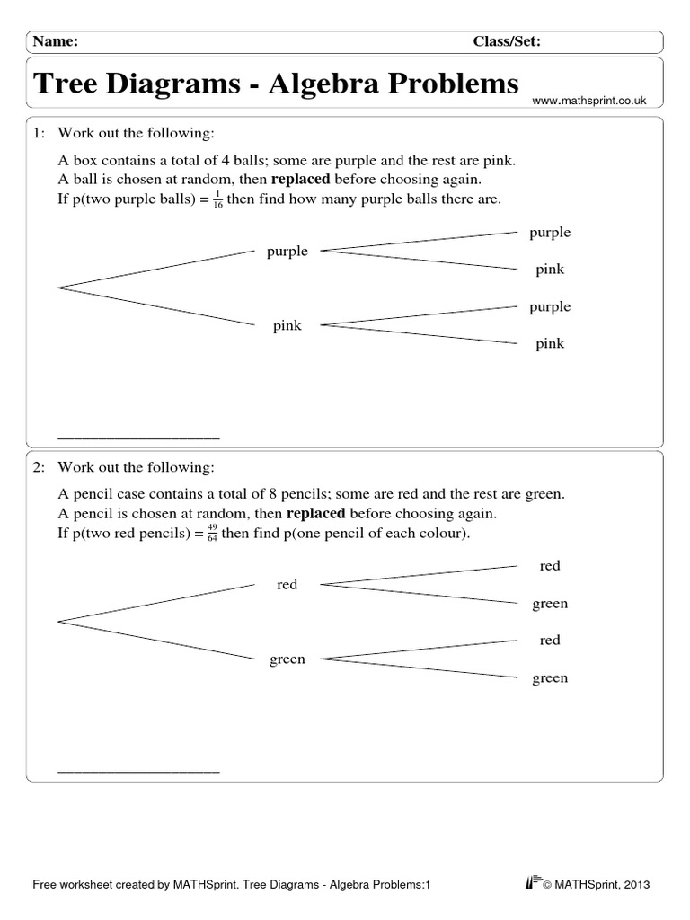 P Tree Diagrams Algebra Problems | PDF