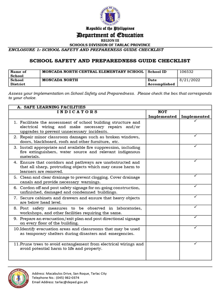 School Safety and Preparedness Checklist | PDF | Emergency Management