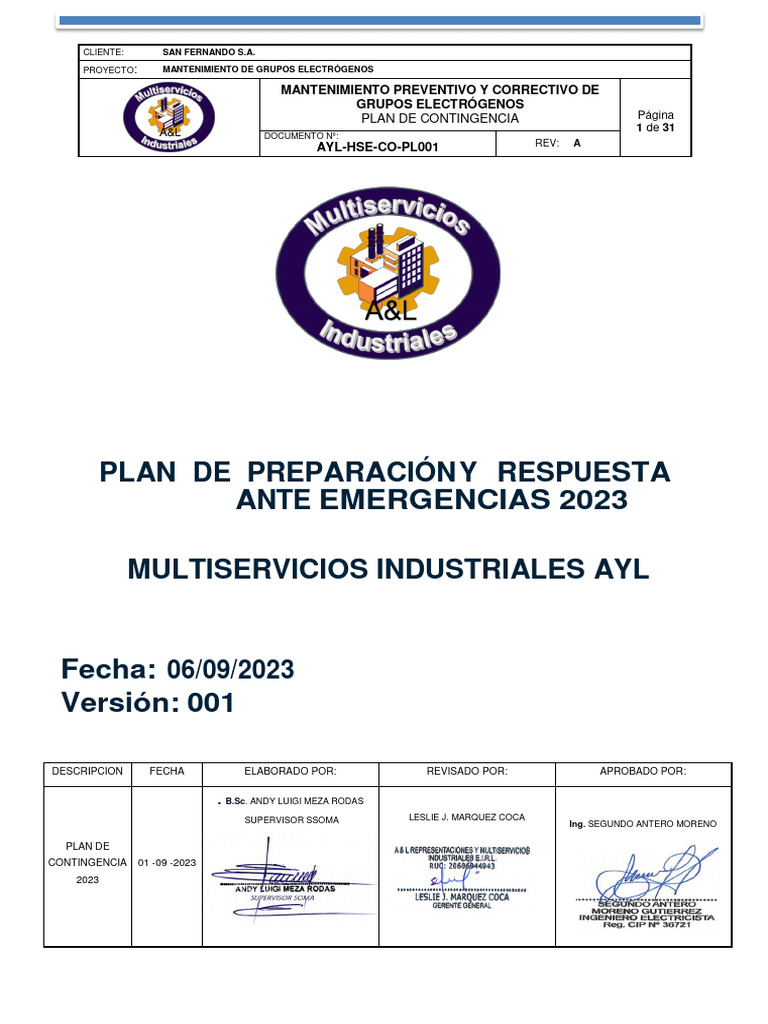 Ssoma-Pl-003 Plan de Contigencia Ayl Leslie) | PDF | Primeros auxilios | Trabajo Social