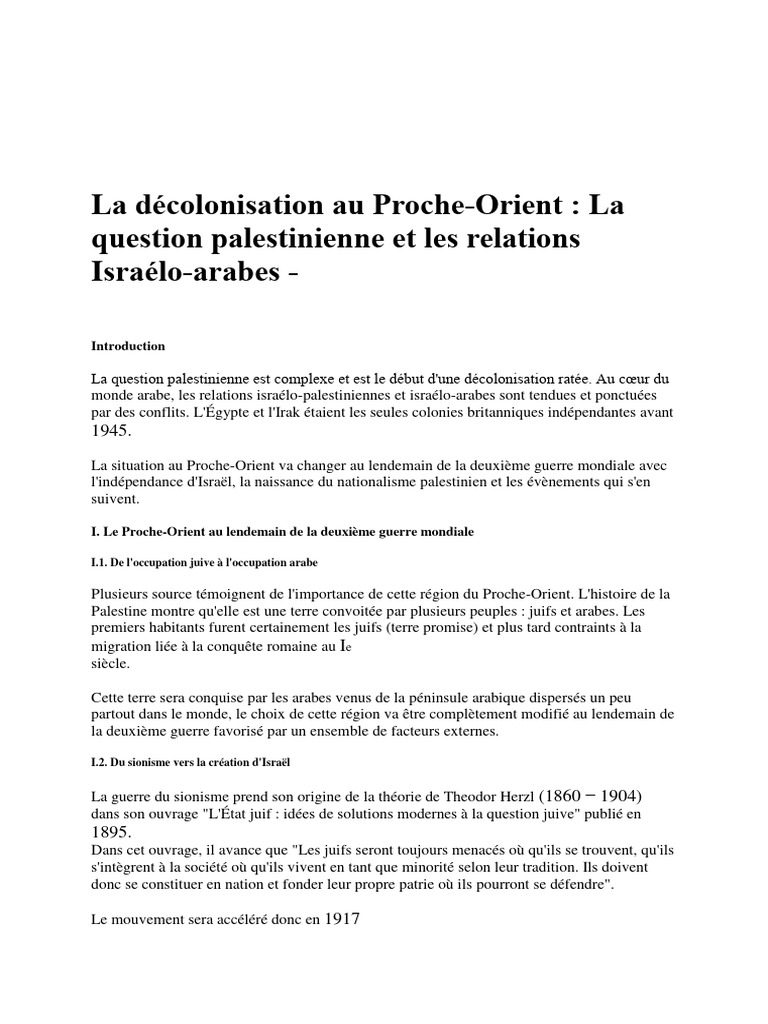 La Décolonisation Au Proche LECON 7 HISTOIRE | PDF | Accords d'Oslo ...