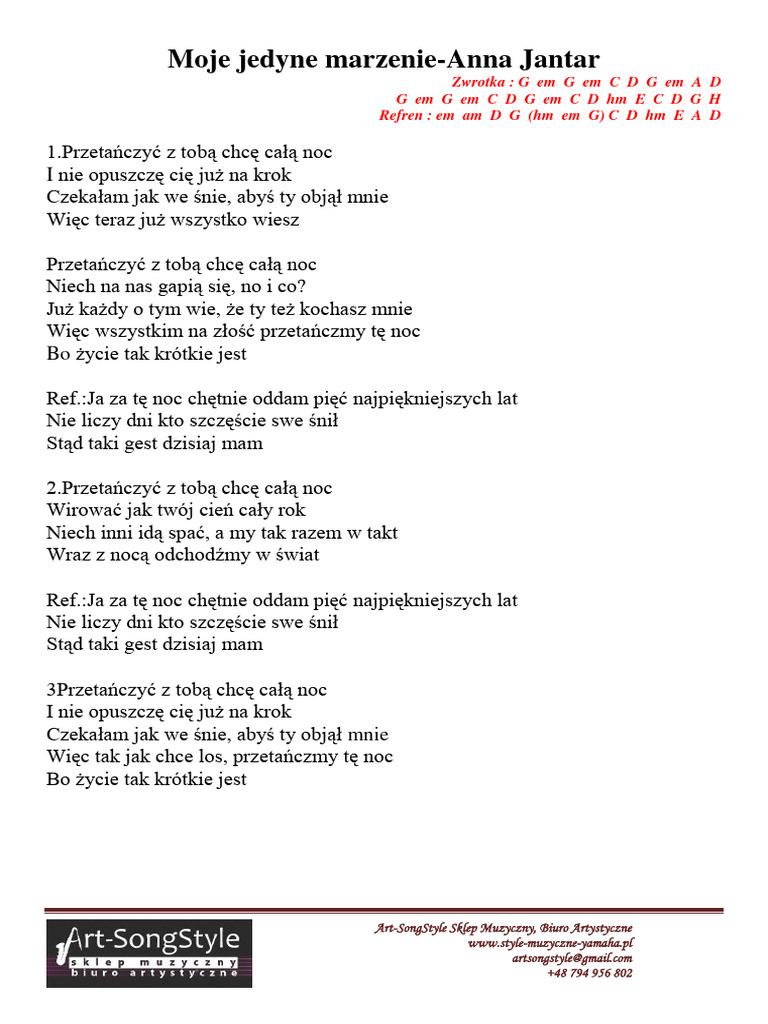 Moje Jedyne Marzenie-Anna Jantar G-Dur | PDF