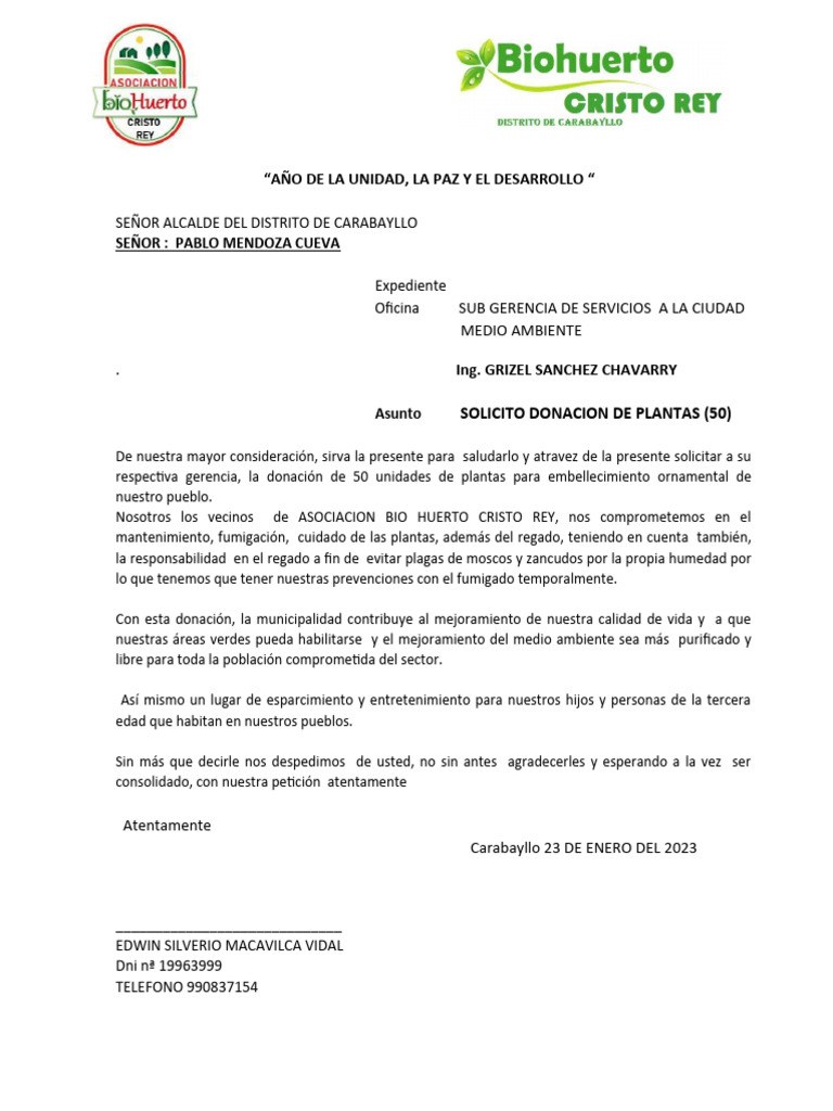 Solicitud de Donación de Plantas | PDF