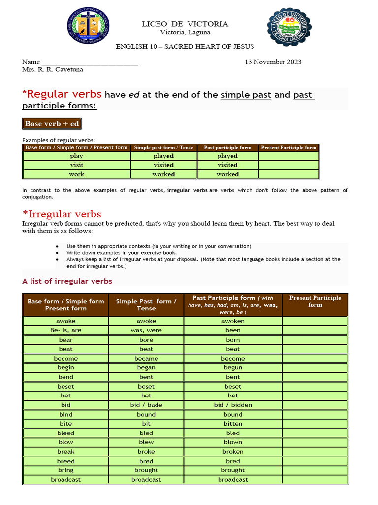 Irregular Verbs | PDF | Grammatical Tense | Syntax
